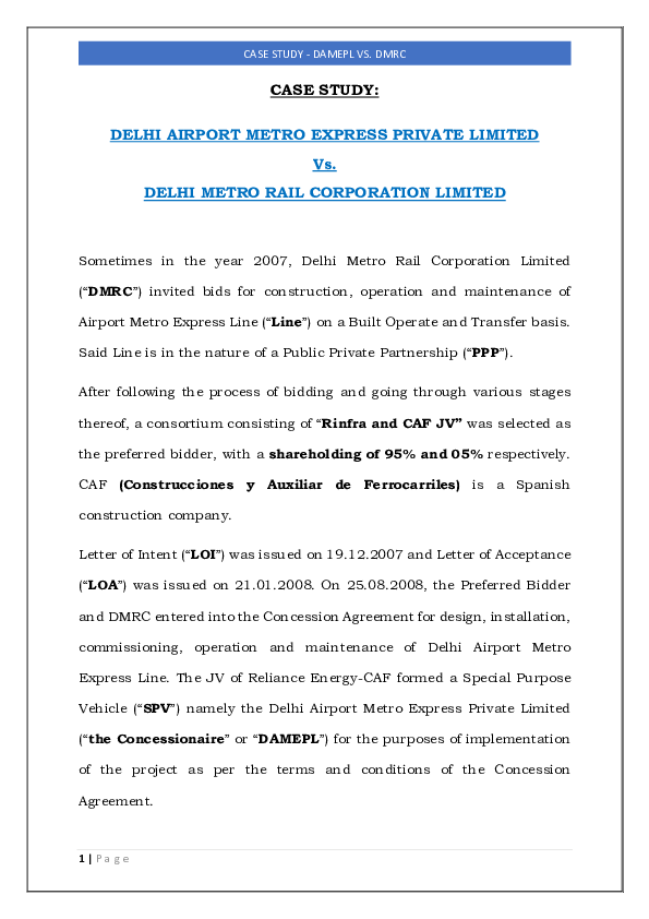 (PDF) CASE STUDY - DAMEPL Vs. DMRC