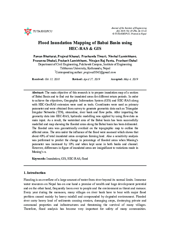 (PDF) Flood Inundation Mapping of Babai Basin using HEC-RAS GIS