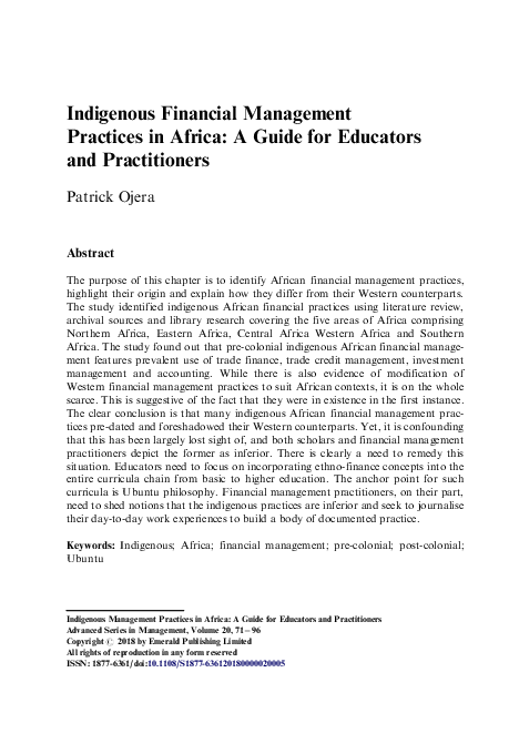 (PDF) Indigenous Financial Management Practices in Africa: A Guide for ...