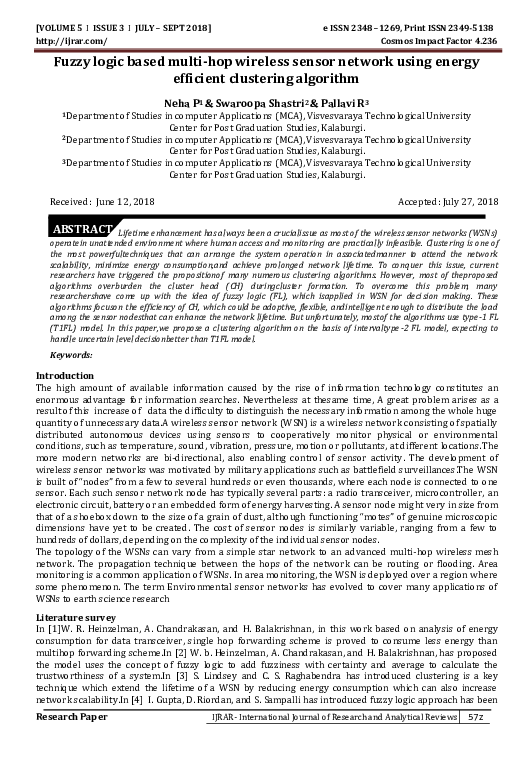 (PDF) Fuzzy logic based multi-hop wireless sensor network using energy efficient clustering ...