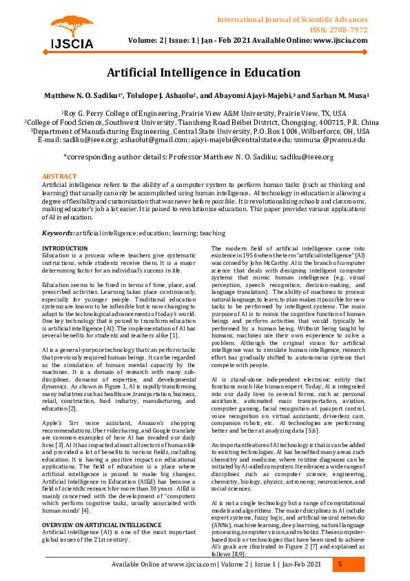(PDF) Artificial Intelligence in Education