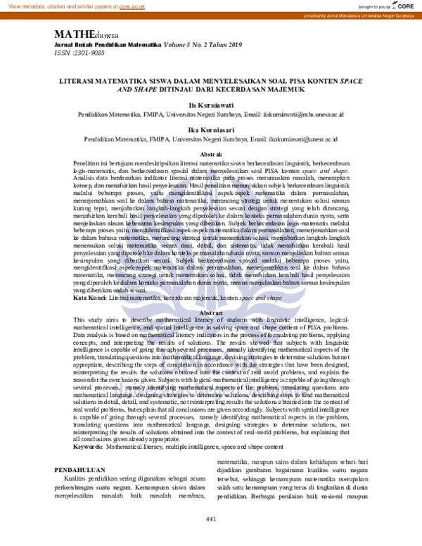 (PDF) Literasi Matematika Siswa dalam Menyelesaikan Soal PISA Konten ...