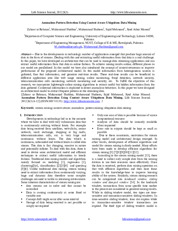 (PDF) Anomalous Pattern Detection Using Context Aware Ubiquitous Data Mining
