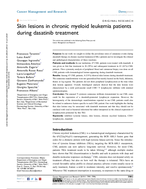 (PDF) Skin lesions in chronic myeloid leukemia patients during dasatinib treatment