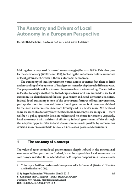 (PDF) The Anatomy and Drivers of Local Autonomy in a European Perspective