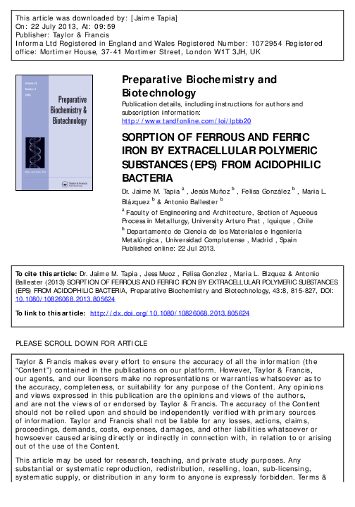 (PDF) Sorption of Ferrous and Ferric Iron by Extracellular Polymeric ...