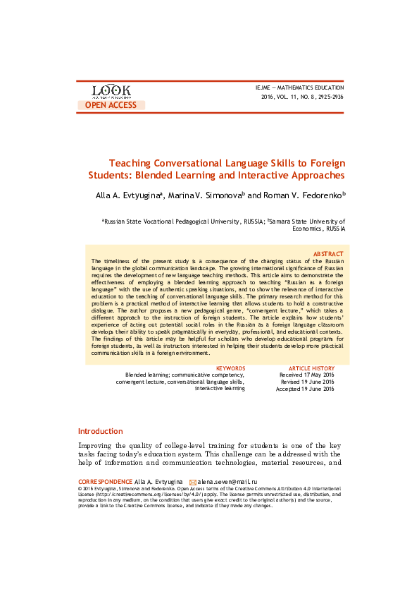 (PDF) Teaching Conversational Language Skills to Foreign Students ...