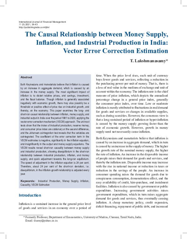 Pdf The Causal Relationship Between Money Supply Inflation And Industrial Production In