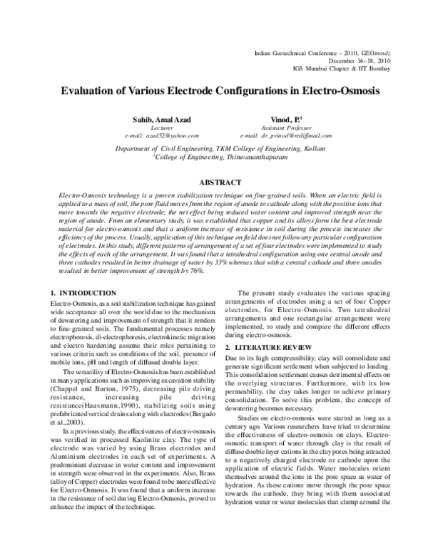 (PDF) Evaluation of Various Electrode Configurations in Electro-Osmosis