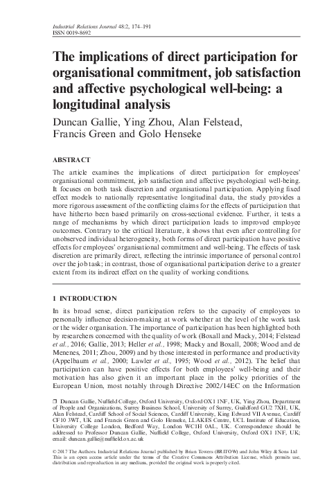 (PDF) The implications of direct participation for organisational ...