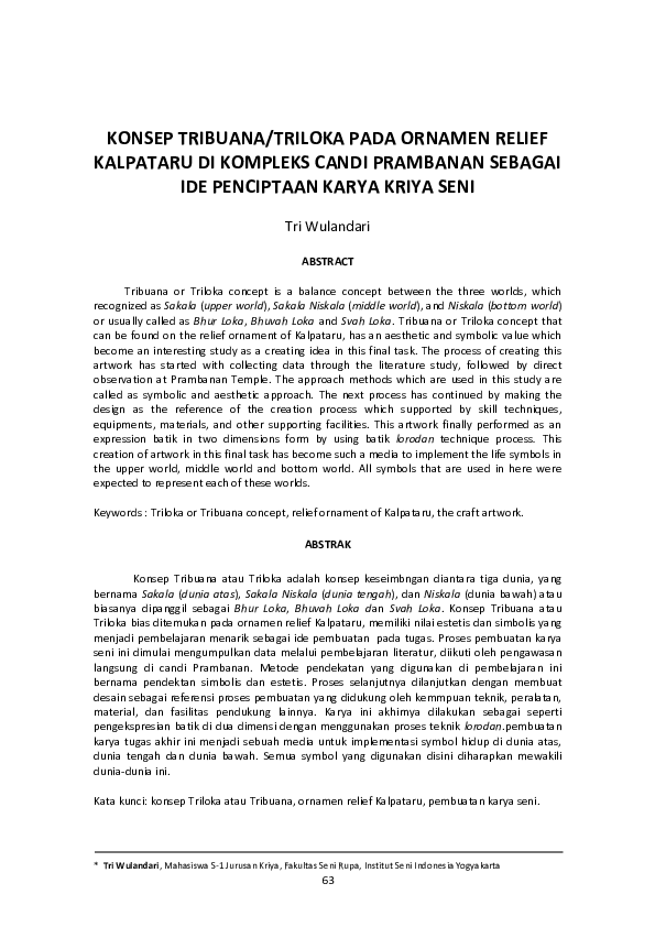 (PDF) Konsep Tribuana/Triloka Pada Ornamen Relief Kalpataru DI Kompleks ...