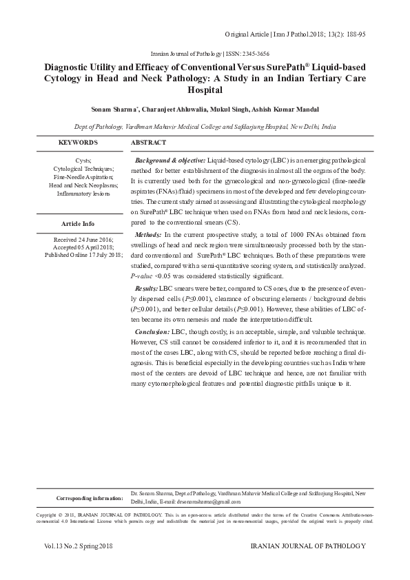 (PDF) Diagnostic Utility and Efficacy of Conventional versus SurePath ...