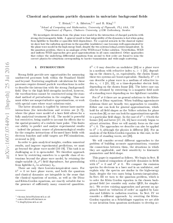 (PDF) Classical and quantum particle dynamics in univariate background fields