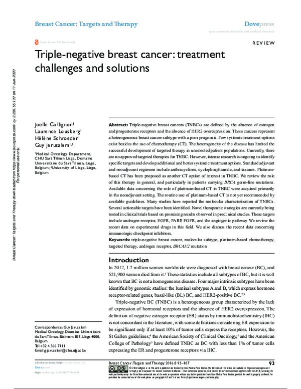 (PDF) Triple-negative breast cancer: treatment challenges and solutions