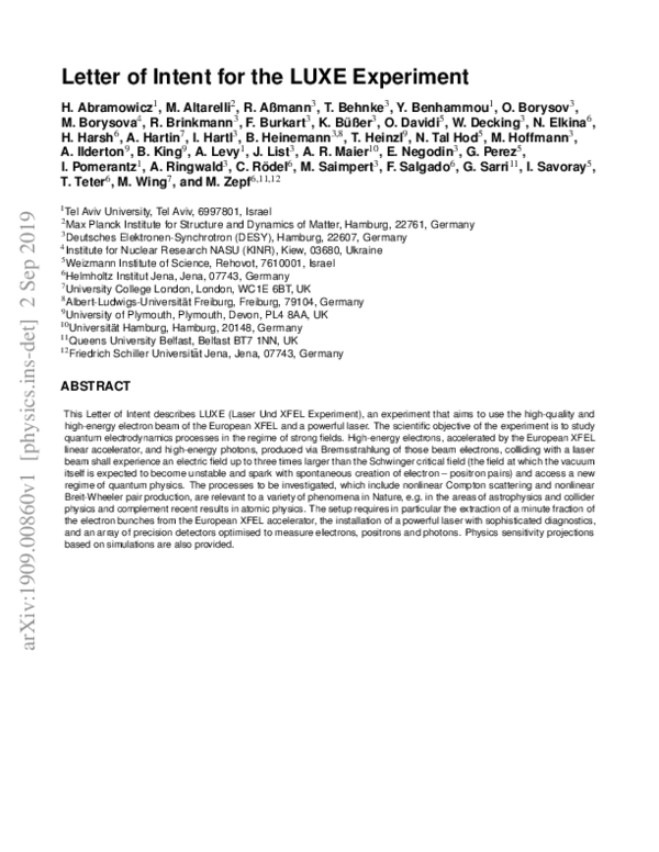 (PDF) Letter of Intent for the LUXE Experiment