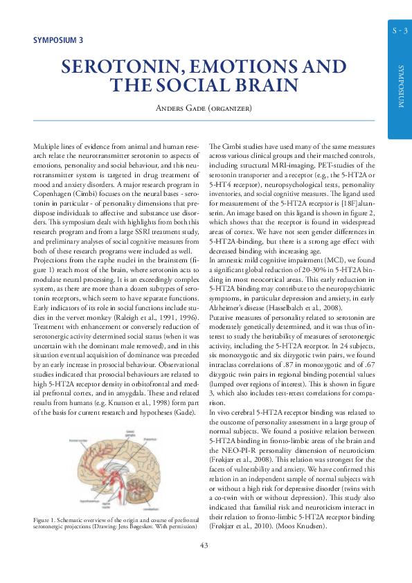 (PDF) Serotonin, emotions and the social brain | A. Gade - Academia.edu