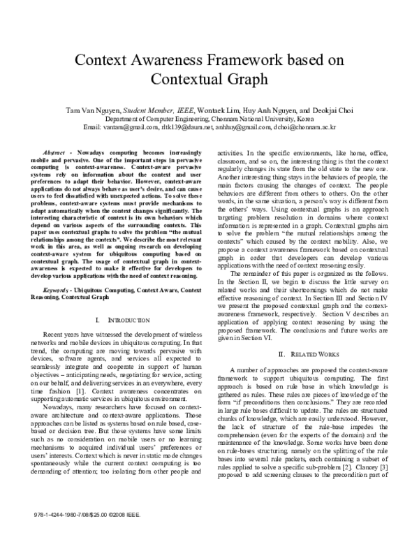 (PDF) Context awareness framework based on contextual graph