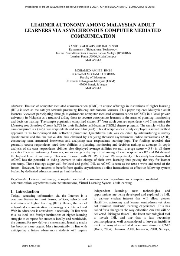 (PDF) Learner Autonomy Among Malaysian Adult Learners via Asynchronous Computer Mediated ...