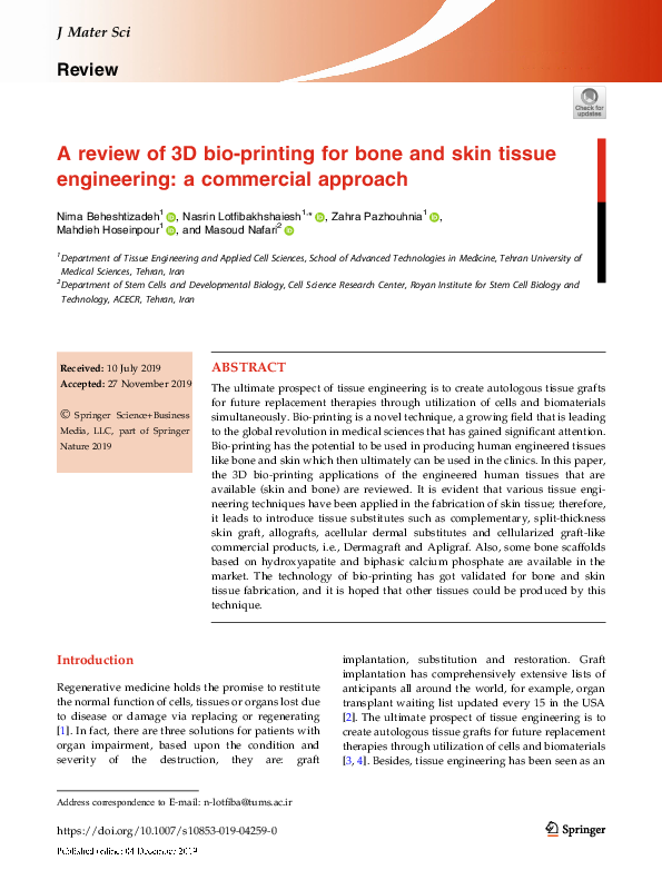 (PDF) A review of 3D bio-printing for bone and skin tissue engineering ...