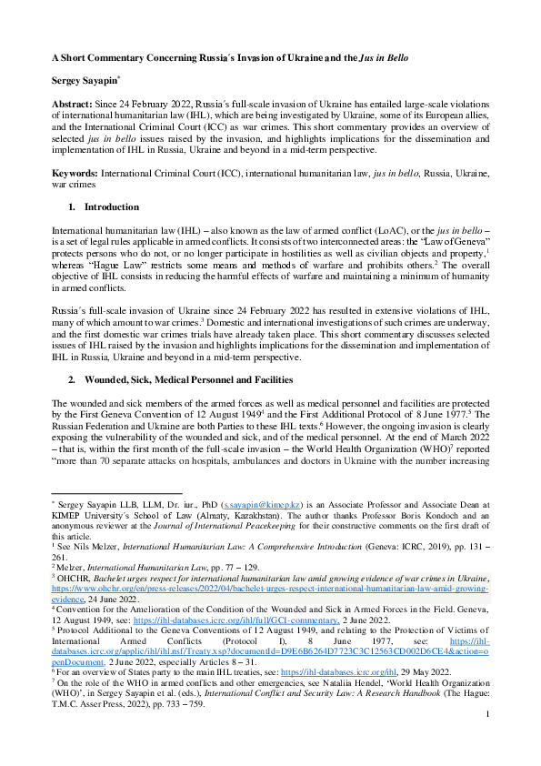 (PDF) A Short Commentary Concerning Russia´s Invasion of Ukraine and ...