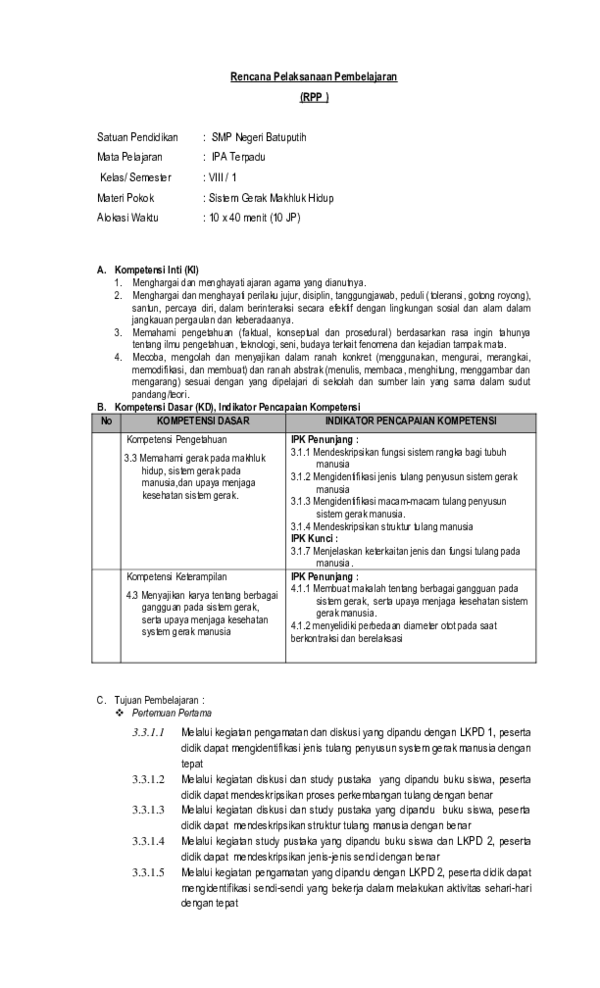 (PDF) Rencana Pelaksanaan Pembelajaran (RPP ) Satuan Pendidikan : SMP ...