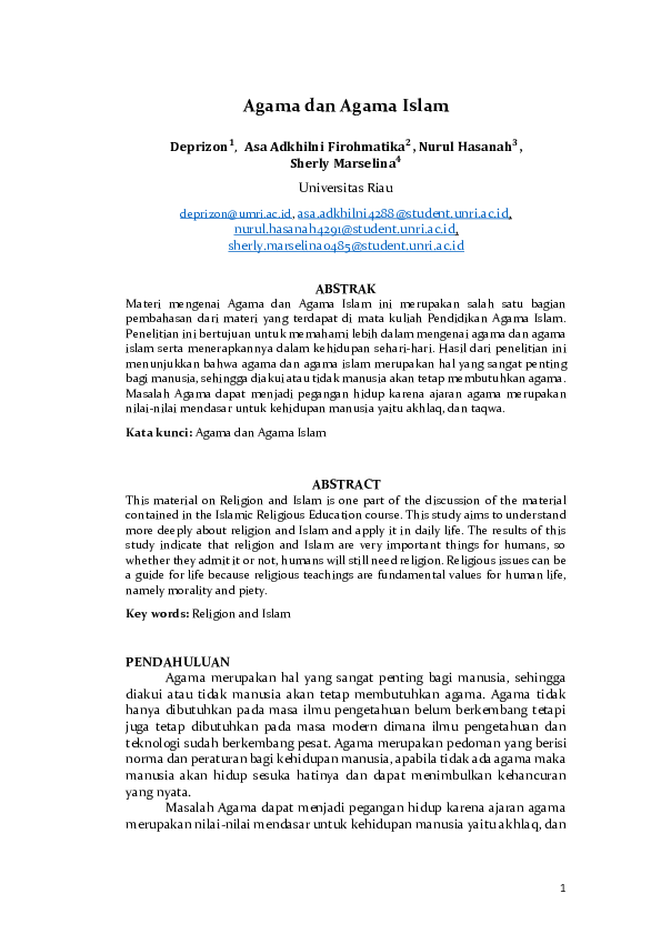 (PDF) Agama dan Agama Islam