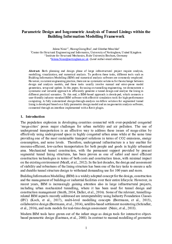 (PDF) Parametric Design and Isogeometric Analysis of Tunnel Linings within the Building ...