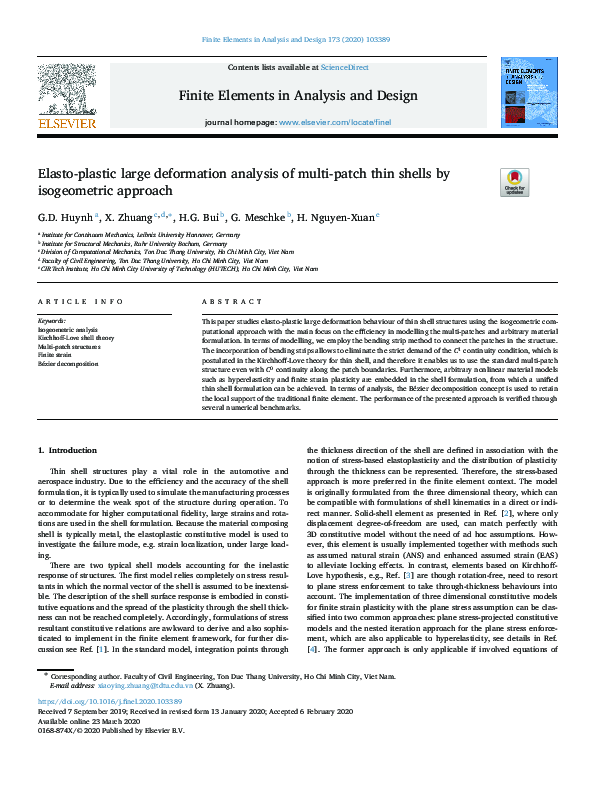 (PDF) Elasto-plastic large deformation analysis of multi-patch thin shells by isogeometric approach