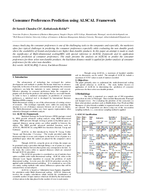 (PDF) Consumer Preferences Prediction using ALSCAL Framework | Suresh C ...