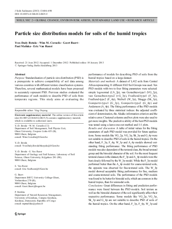 (PDF) Particle size distribution models for soils of the humid tropics