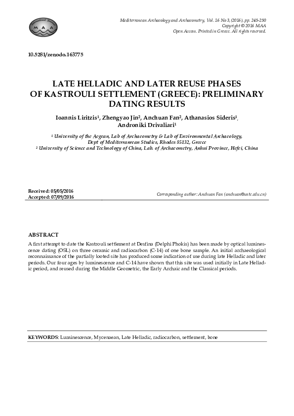 (PDF) Late Helladic And Later Reuse Phases Of Kastrouli Settlement ...