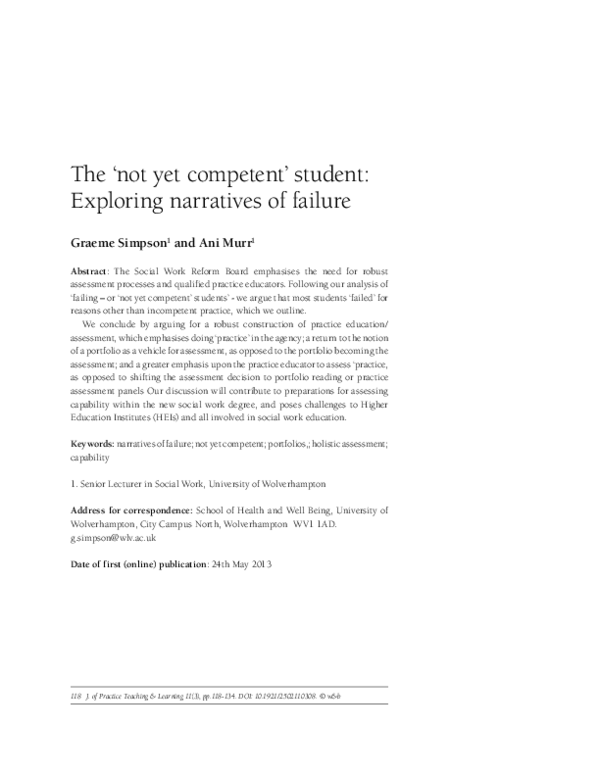 (PDF) The ‘not yet competent’ student