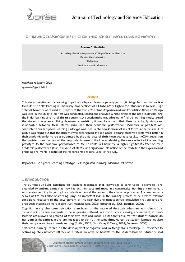 (PDF) Optimizing classroom instruction through self-paced learning ...