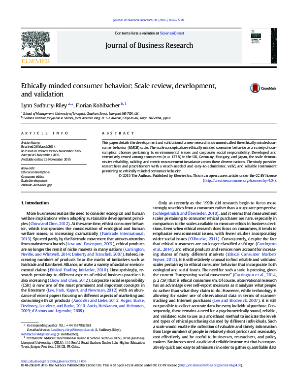 (PDF) Ethically minded consumer behavior: Scale review, development, and validation