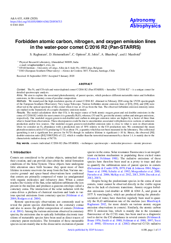(PDF) Forbidden atomic carbon, nitrogen, and oxygen emission lines in ...