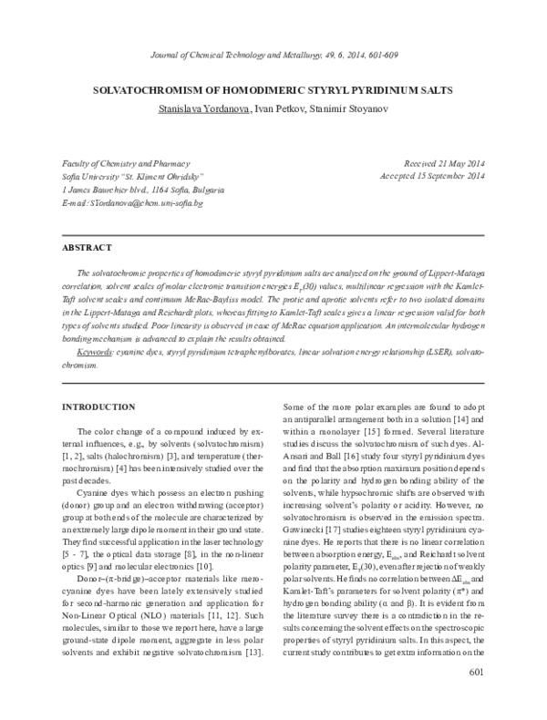 (PDF) Solvatochromism of Homodimeric Styryl Pyridinium Salts | Ivan ...