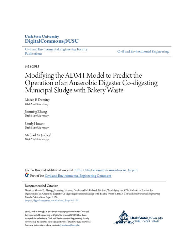 (PDF) Modifying the ADM1 Model to Predict the Operation of an Anaerobic ...