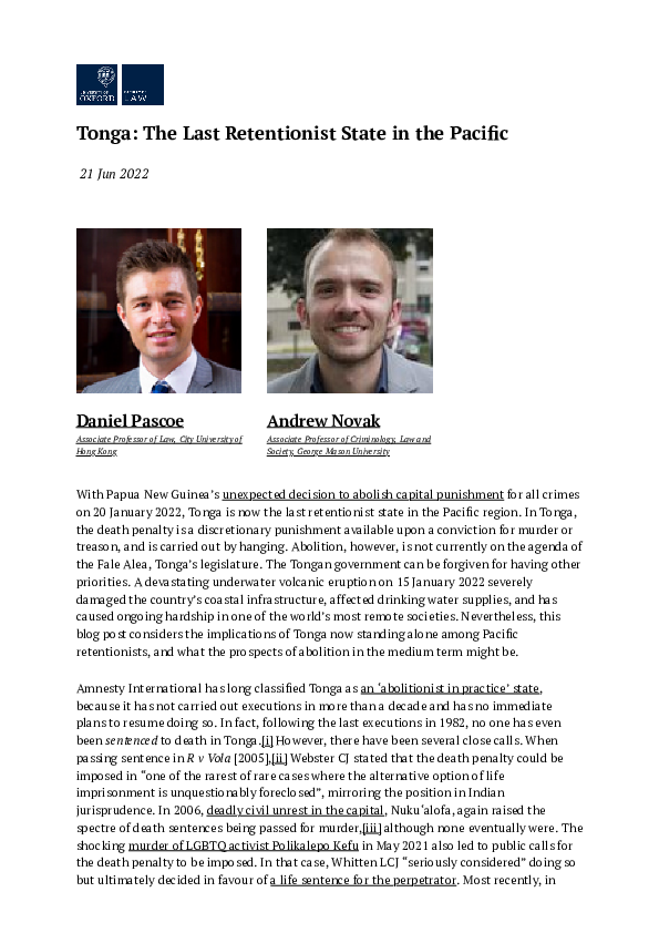 (PDF) Tonga: The Last Retentionist State in the Pacific