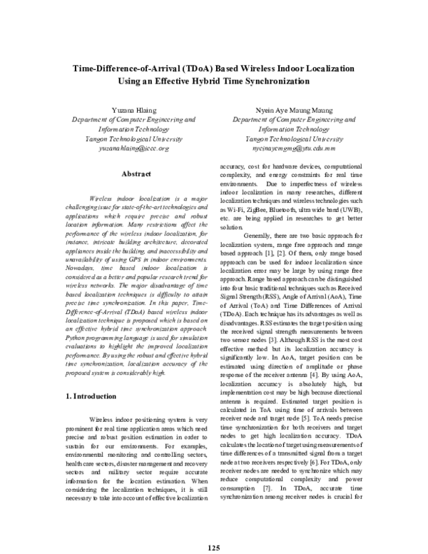(PDF) Time-Difference-of-Arrival (TDoA) Based Wireless Indoor ...