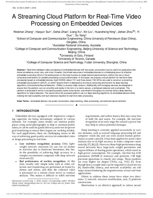 (PDF) A Streaming Cloud Platform for Real-Time Video Processing on ...