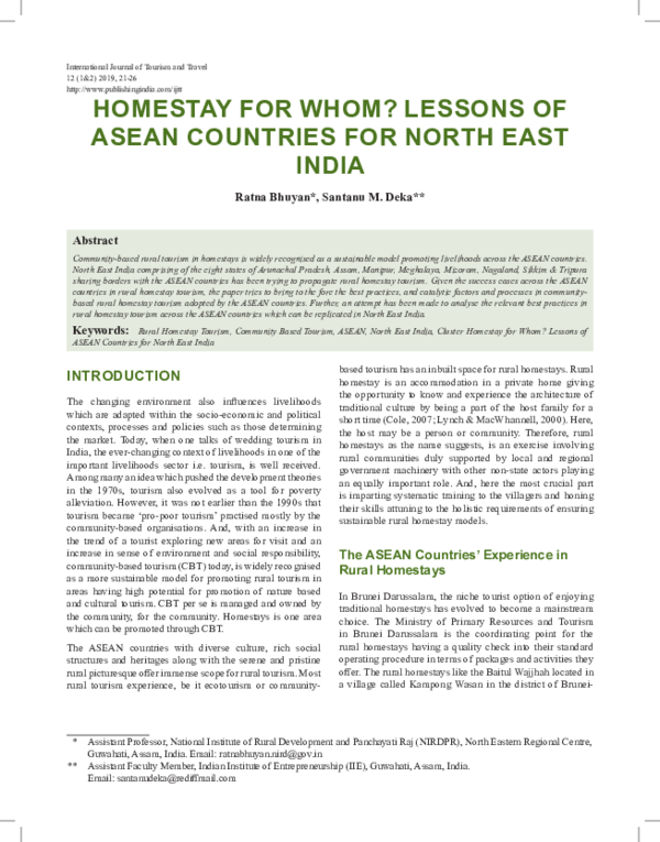 (PDF) Homestay for Whom?Lessons of Asean Countries for North East India
