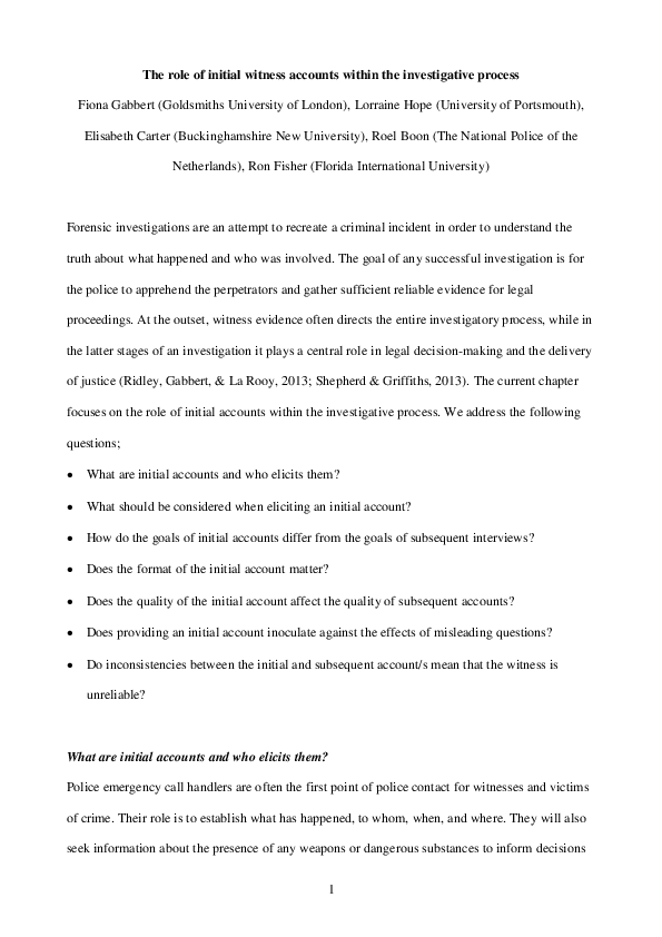 (PDF) The Role of Initial Witness Accounts within the Investigative ...