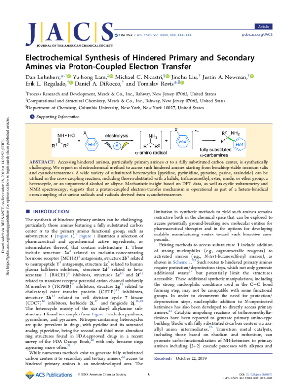 (PDF) Electrochemical Synthesis of Hindered Primary and Secondary ...