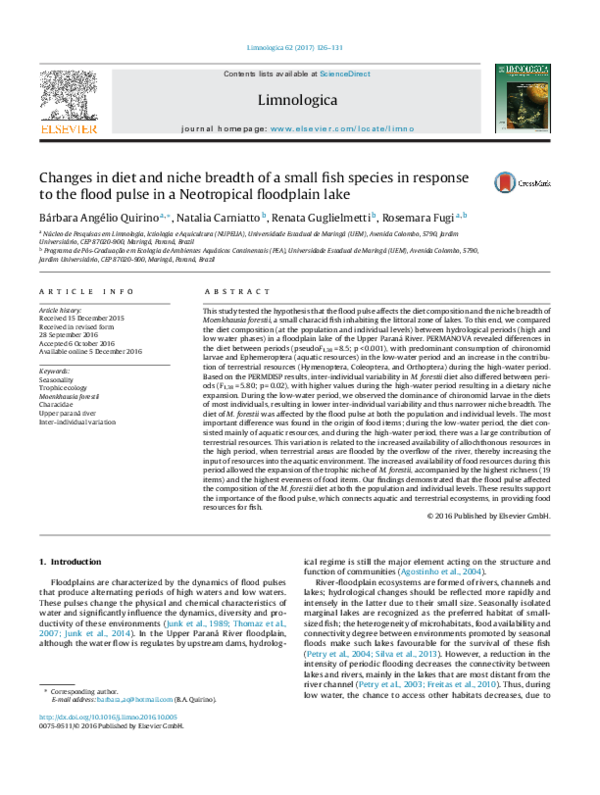 (PDF) Changes in diet and niche breadth of a small fish species in ...
