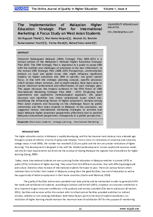 (PDF) The implementation of Malaysian higher education strategic plan ...