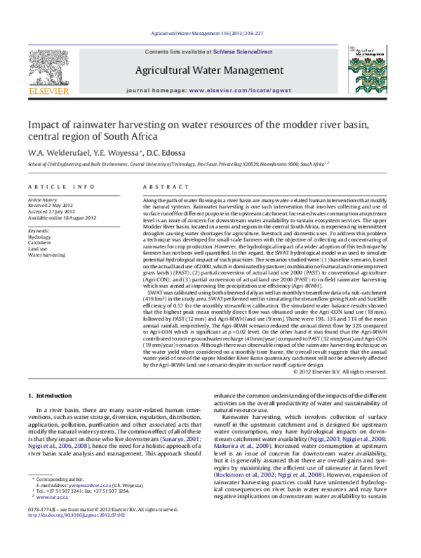 (PDF) Impact of rainwater harvesting on water resources of the modder ...