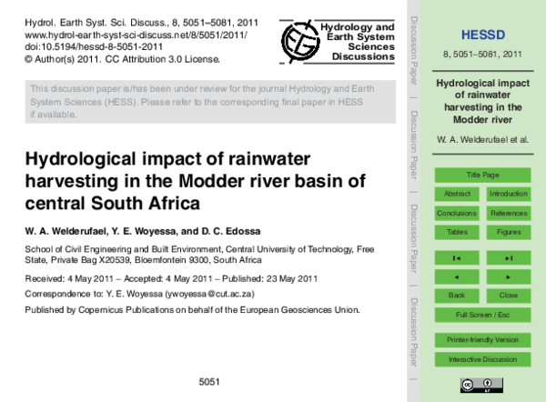 (PDF) Hydrological impact of rainwater harvesting in the Modder river ...