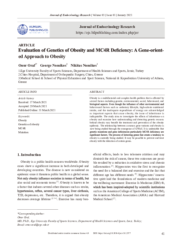 (PDF) Evaluation of Genetics of Obesity and MC4R Deficiency: A Gene ...