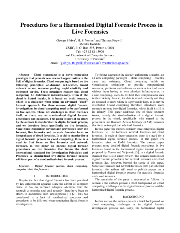 (PDF) Procedures for a harmonised digital forensic process in live ...