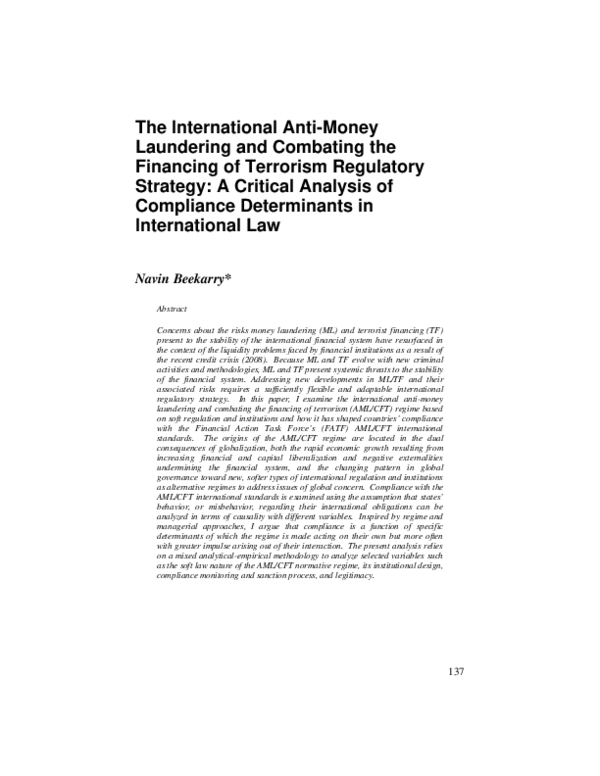 (PDF) The International Anti-Money Laundering and Combating the Financing of Terrorism ...
